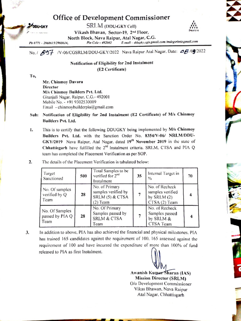 E2 Certificate PIA - Chinmoy Builders Pvt. Ltd. | PDF