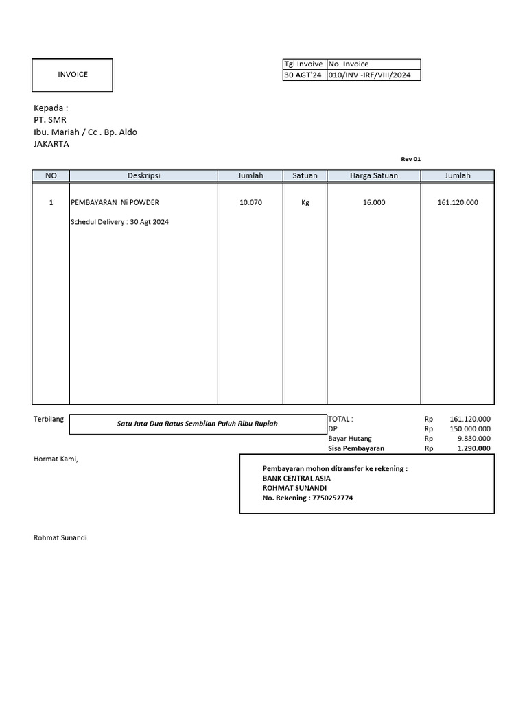 Invoice Sisa Pembayaran Ni Powder | PDF