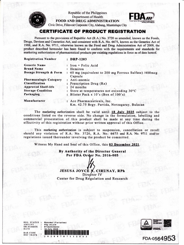 Ferrous + Folic Acid (Hemiron) 7-18-25 | PDF