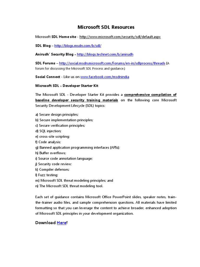 Microsoft SDL Resources Overview | PDF | Microsoft | Payment Card ...