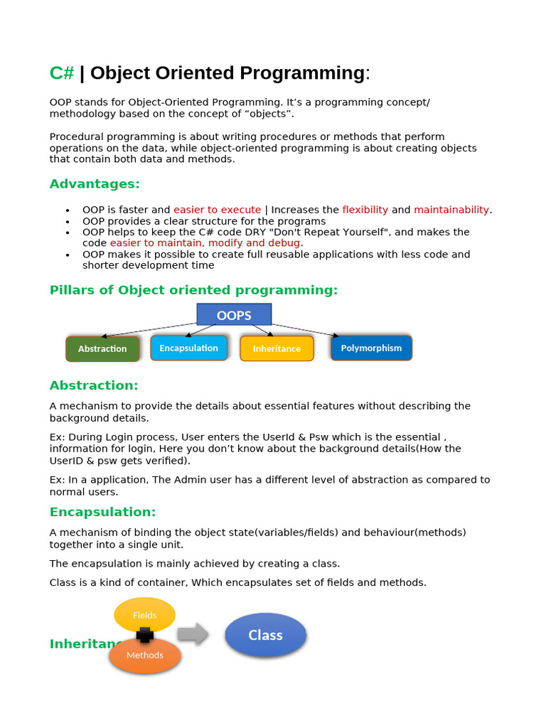 Oops Pillars Pdf Method Computer Programming Class Computer Programming 