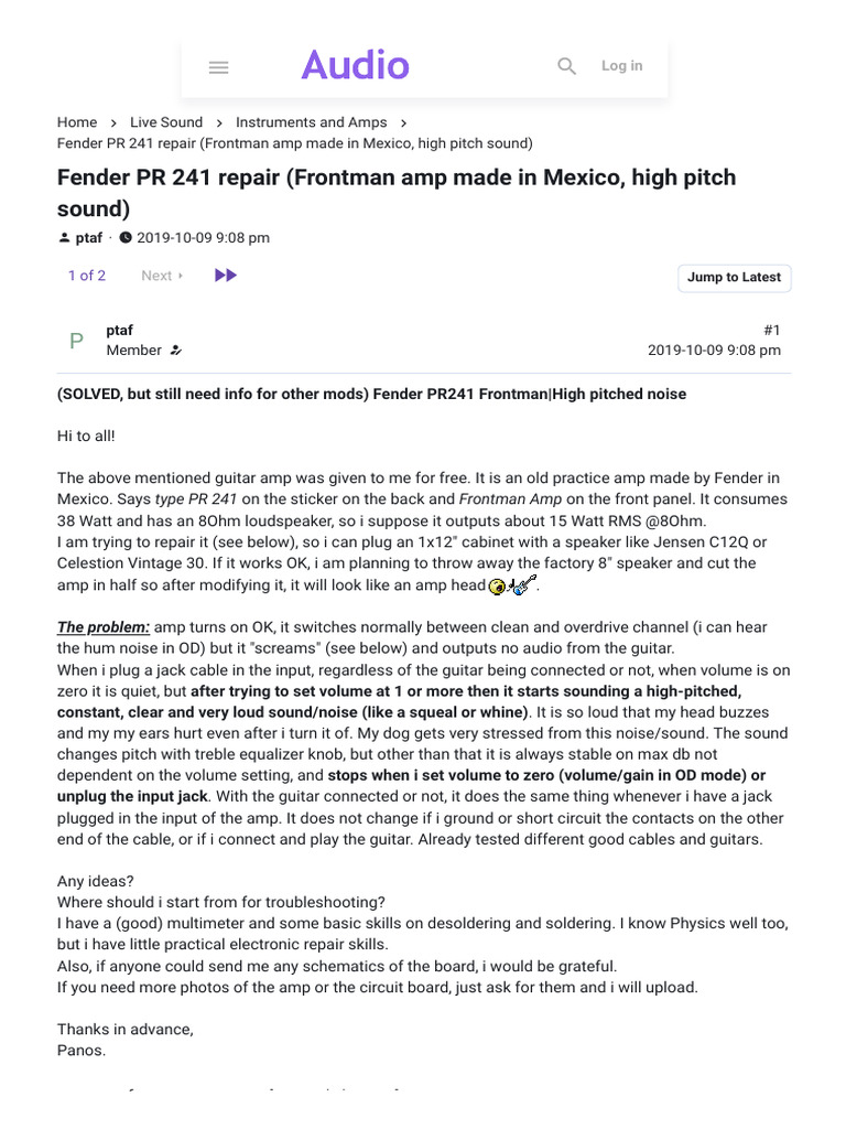 Fender PR 241 Repair (Frontman Amp Made in Mexico, High Pitch Sound ...