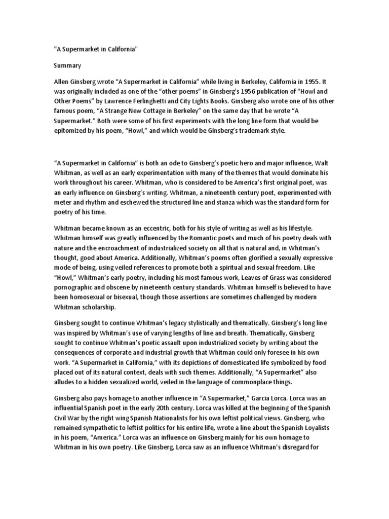 A Supermarket in California | PDF | Poetry