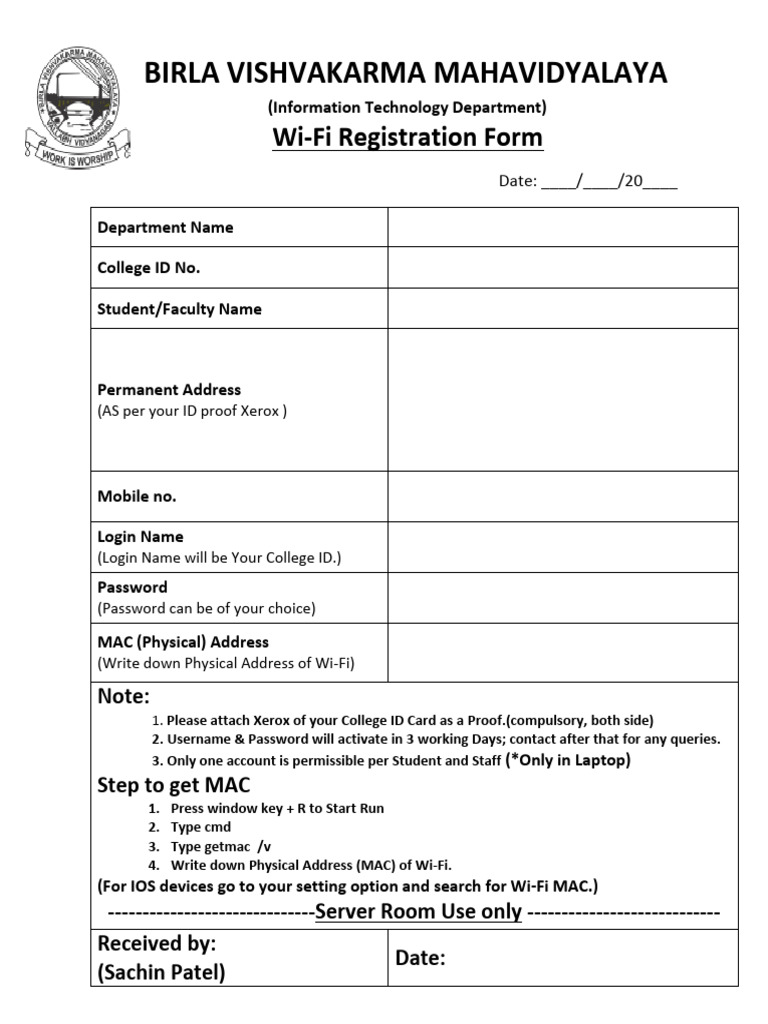 4.3.1 WiFi Form Sample Forms | PDF