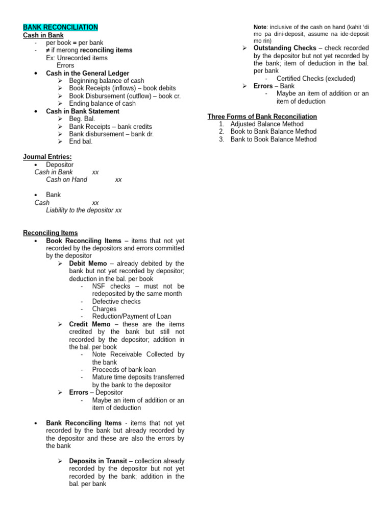 Bank Reconciliation Methods Explained | PDF | Banks | Debits And Credits