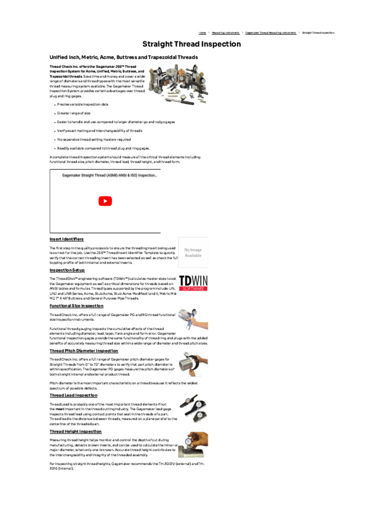 Straight Thread Inspection - Gagemaker Thread Measuring Instruments ...