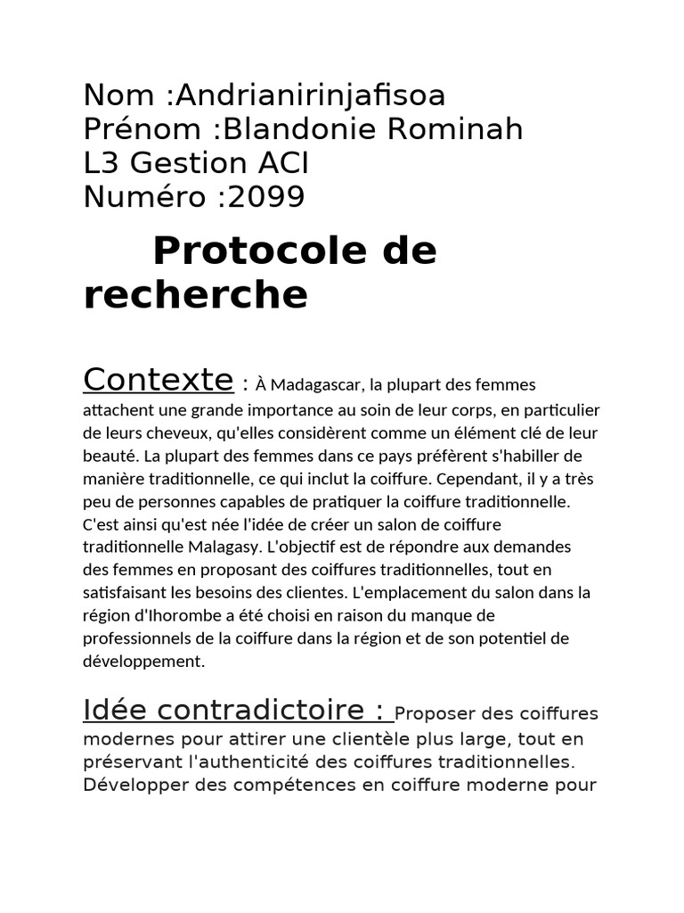 Protocole de Recherche | PDF