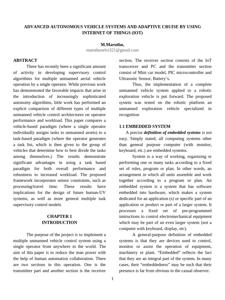 Advanced Autonomous Vehicle Systems and Adaptive Cruise by Using Internet of Things (Iot) | PDF