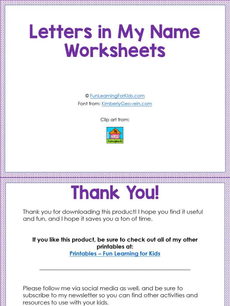 Letters in My Name Worksheets | PDF