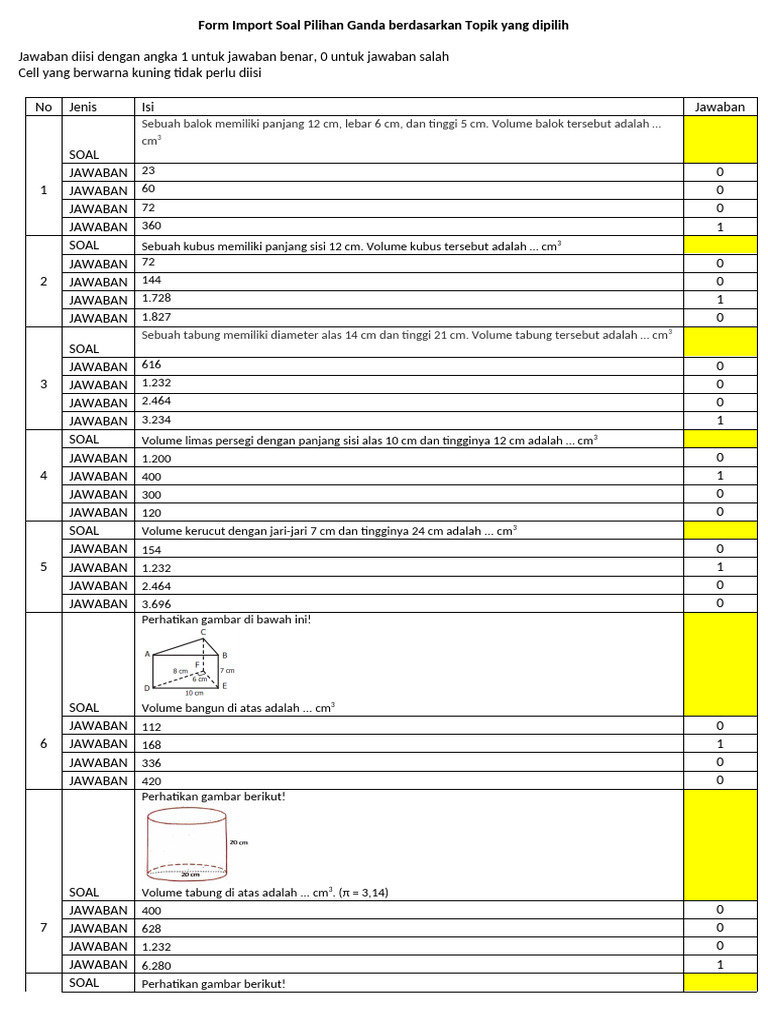 Form-Soal-Ganda MTK | PDF
