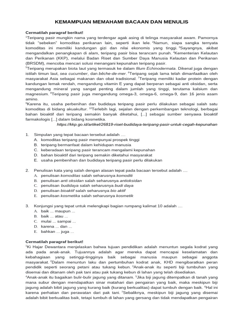 Kemampuan Memahami Bacaan Dan Menulis - Soal | PDF