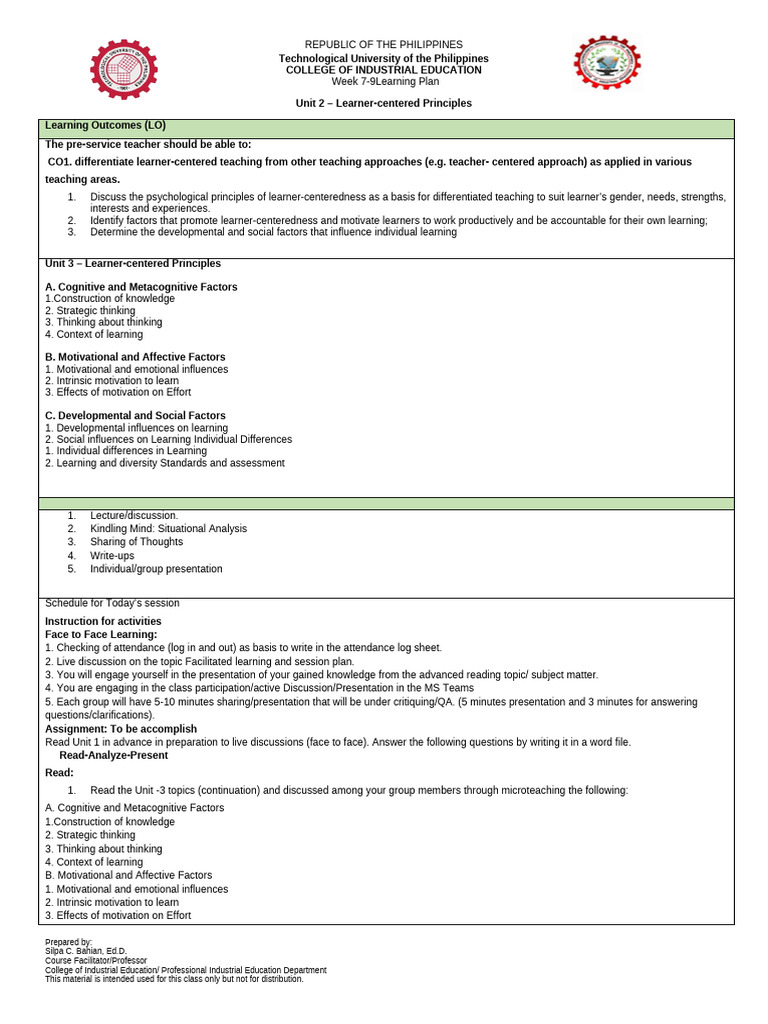 Week 7-9 Learning Plan With Task 4 | PDF