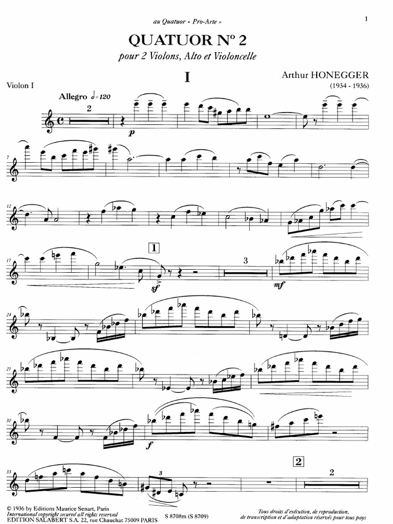 Honegger String Quartet No. 2 (Parts) | PDF