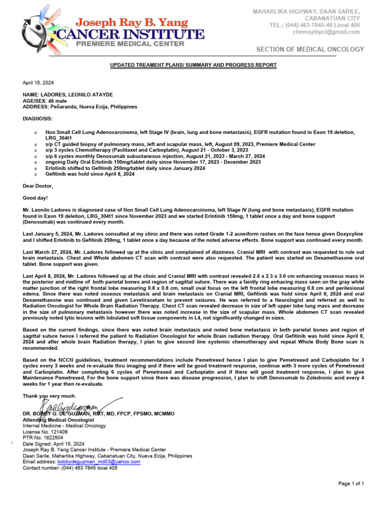 Ladores Leonilo Updated Treatment Plans April 2024 | PDF