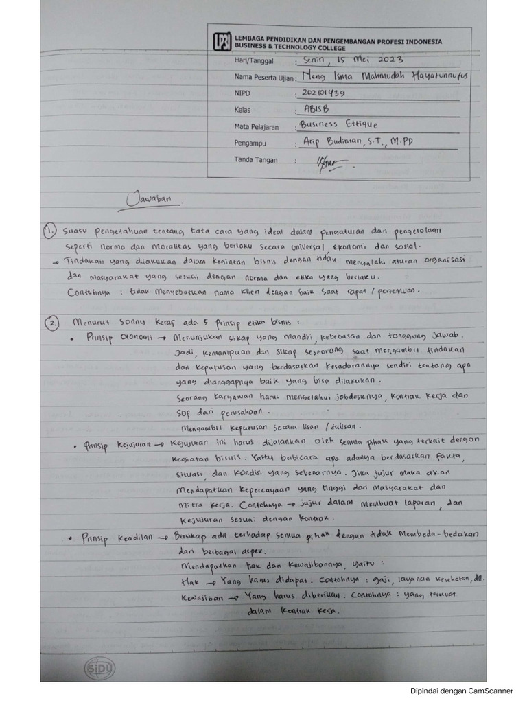 UTS - SUSULAN - NENG ISMA MAHMUDAH HAYATUNNUFUS (202101439) - Business Ettique - ARIP BUDIMAN, S ...