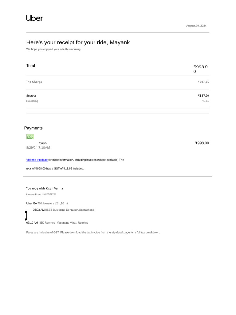Intercity Uber Till Roorkee PDF | PDF