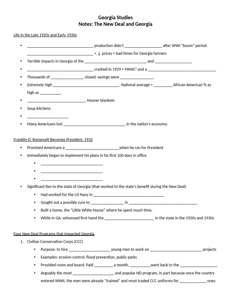 New Deal Student Notes Sheet | PDF
