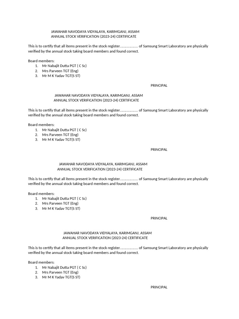 Stock Verification Certificate | PDF