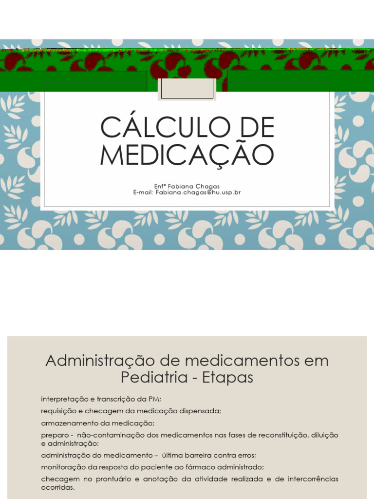 Calculo de Medicacao Aula 28 | PDF | Medicamentos con receta | Farmacología