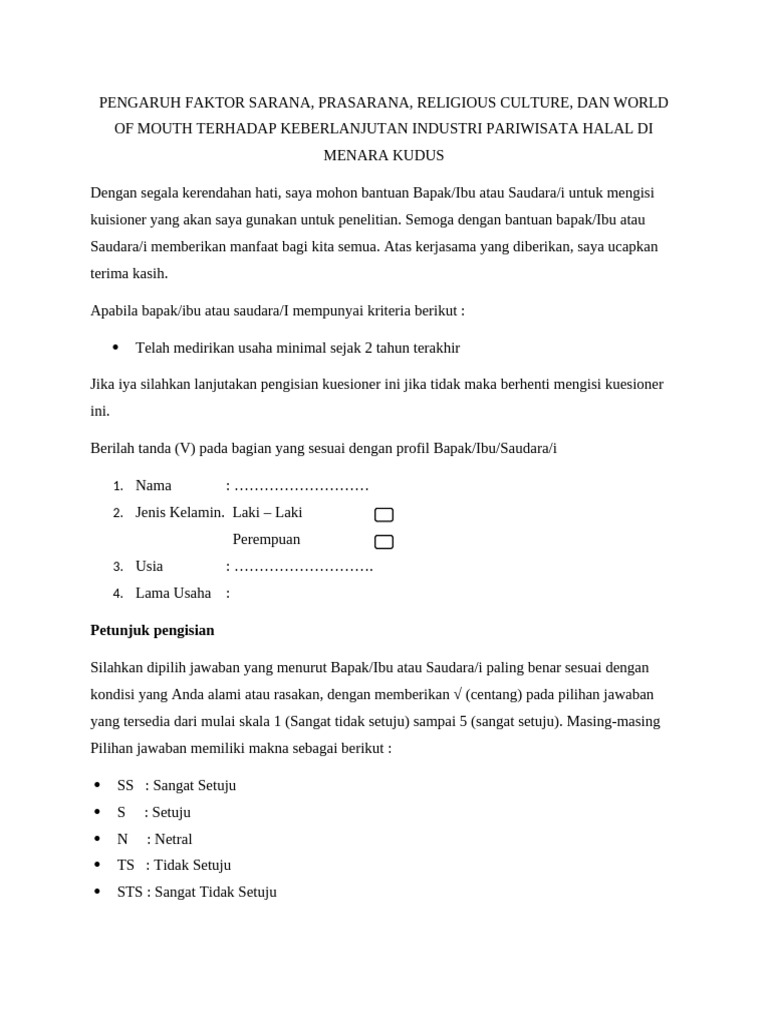 Kuesioner tugas riset | PDF