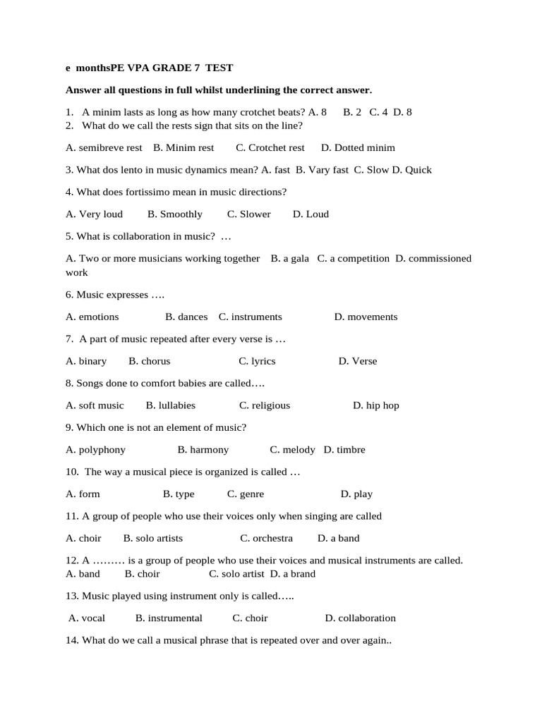 Pe Vpa Grade 7 Test | PDF