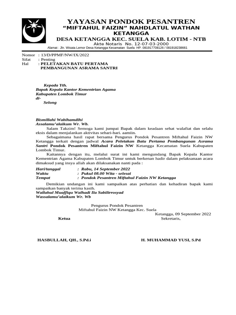Surat Undangan Peletakan Batu Pertama | PDF Surat Undangan Peletakan Batu Pertama | PDF