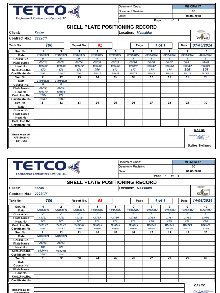 T6 - Shell - S07&S08 - Position Traceability Record | PDF