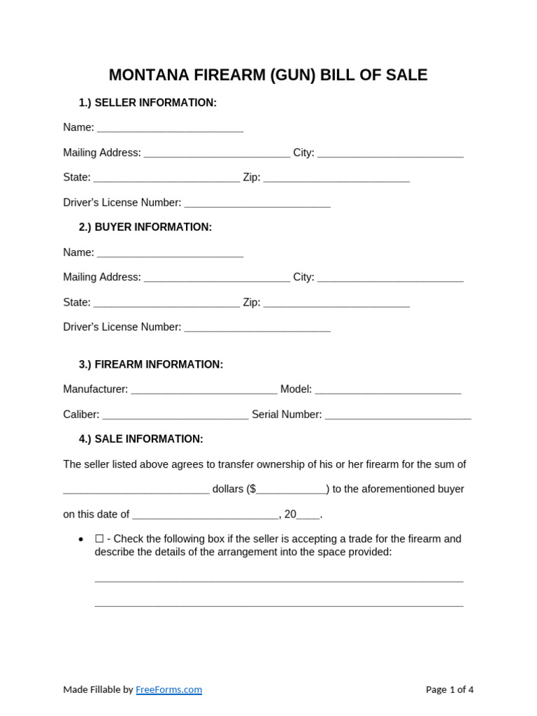 Montana Firearm Gun Bill of Sale Form | PDF | Firearms | Restraining Order