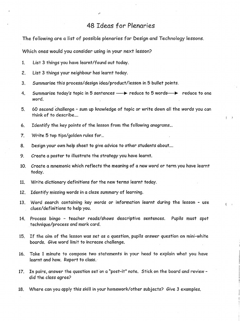 48 Ideas For Plenaries | PDF