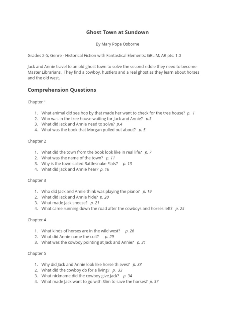 Ghost Town at Sundown - Comprehension Questions | PDF | Horses