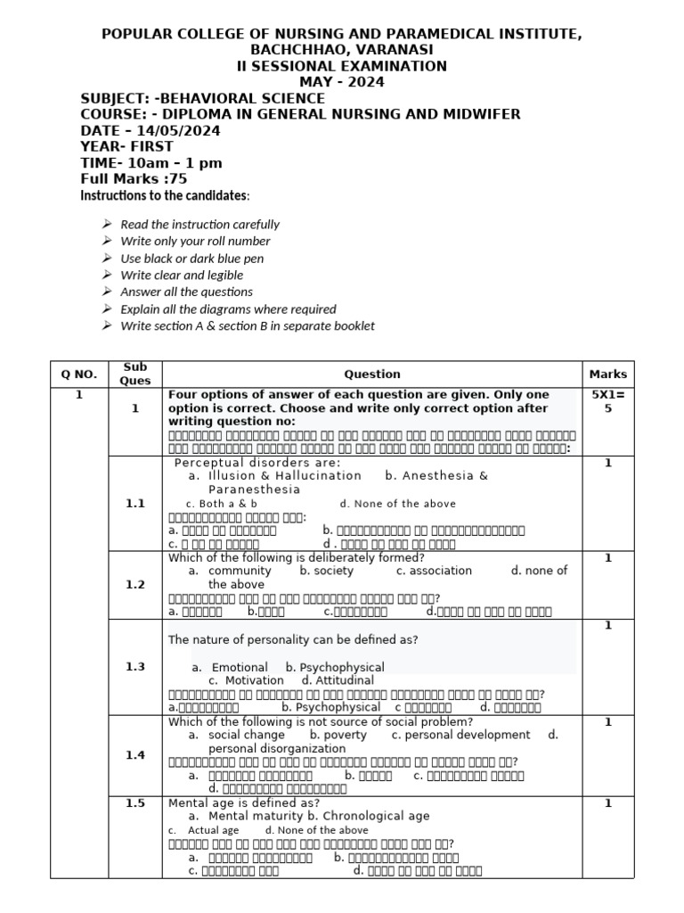 Behavioural Science Paper Set-I | PDF