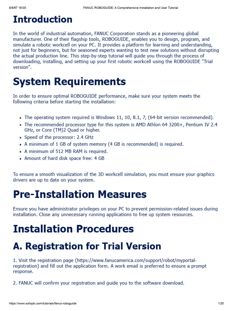 FANUC ROBOGUIDE - A Comprehensive Installation and User Tutorial | PDF