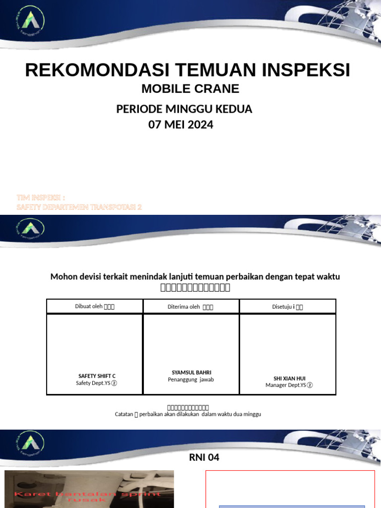 Temuan Inspeksi Tim C Mobile Crane TGL 07-05-2024 | PDF