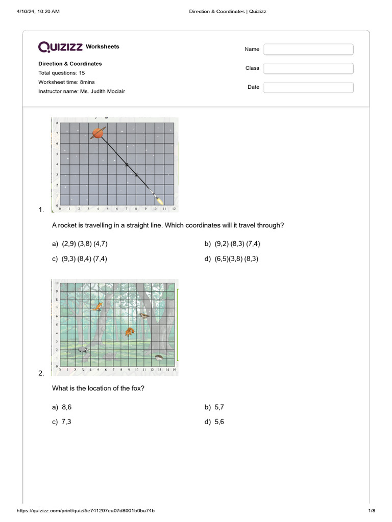 Direction & Coordinates - Quizizz - 1 | PDF