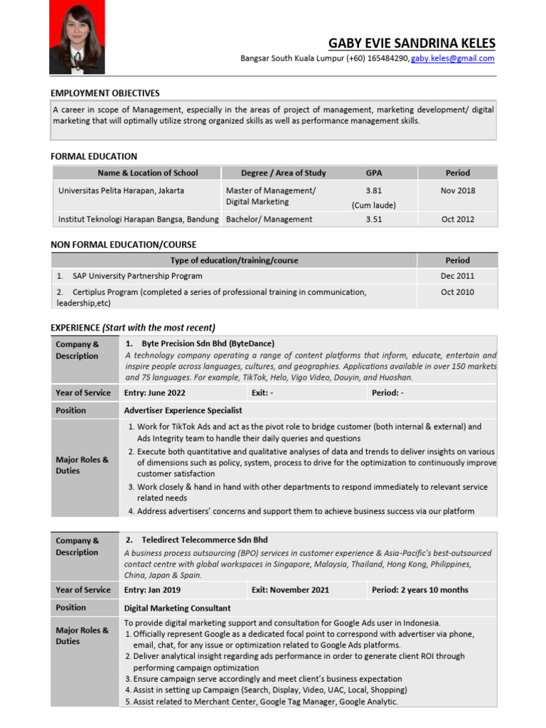 CV - Gaby Keles - 2022 - v1 | PDF