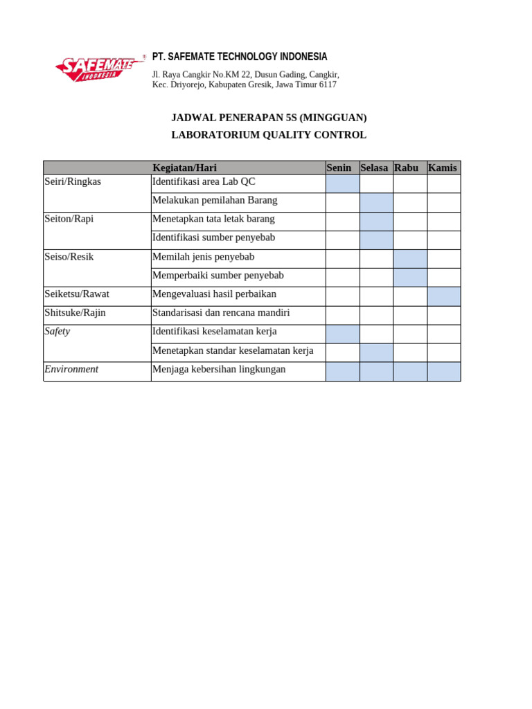 Jadwal Penerapan 5S Mandiri | PDF