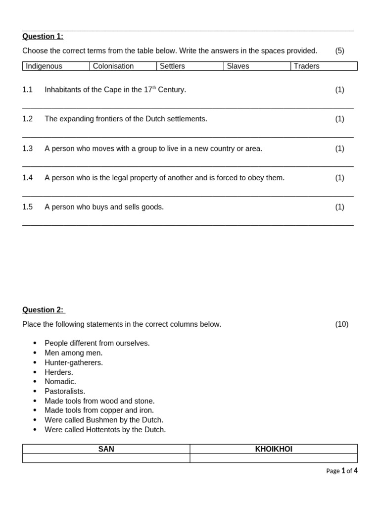 Gr7_Term 3_Sept Hist Test | PDF