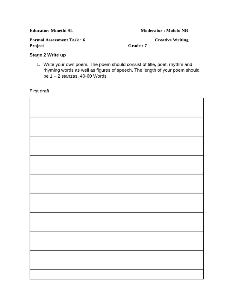 Creative Writing Grade 7 Project | PDF