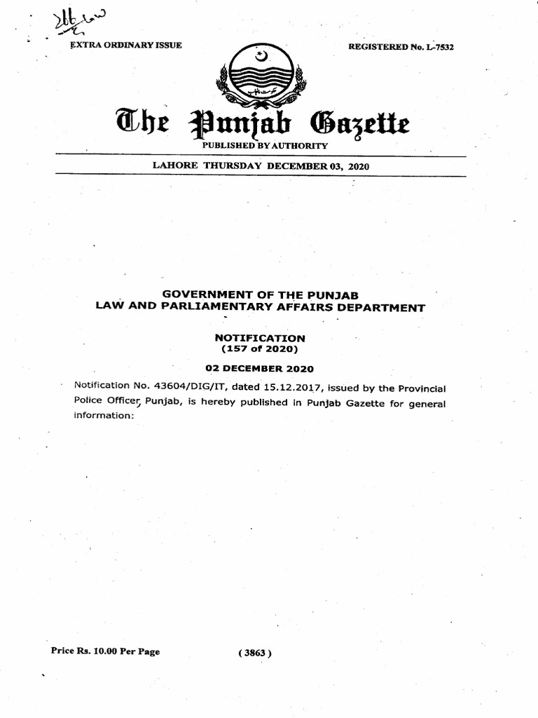 Notification Regarding Amendments in The Police Rules 1934 Chapter Xxii ...