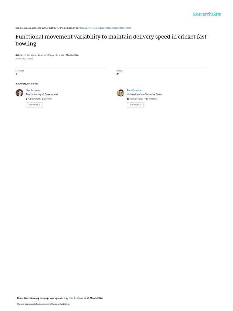 Functional Movement Variability To Maintain Delivery Speed in Cricket ...