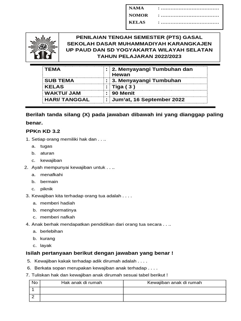 Soal Pts Tema 2 Sub 3 (Fix) | PDF