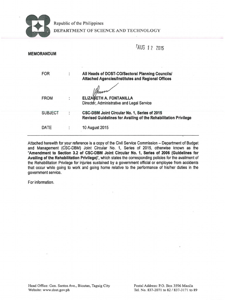 CSC-DBM Joint Circular No 1, s2015 Revisedd Guidelines For Availing of ...
