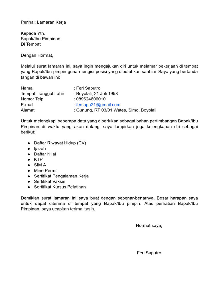 Lampiran CV Feri Saputro | PDF