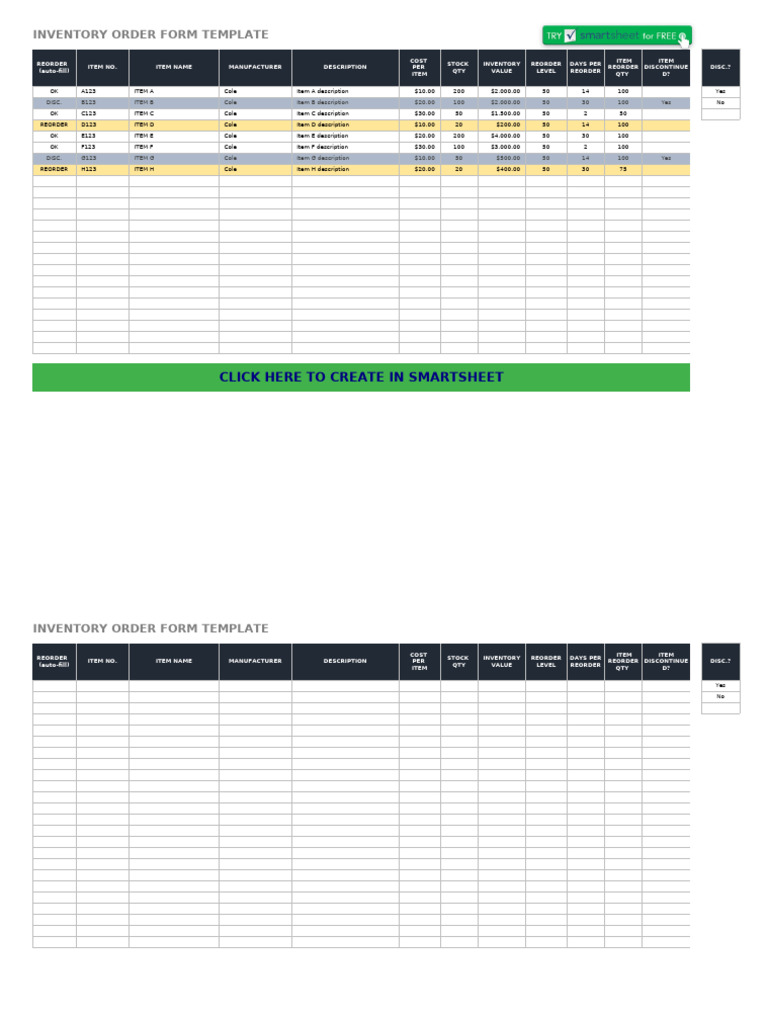 IC Inventory Order Form Template 10543 | PDF