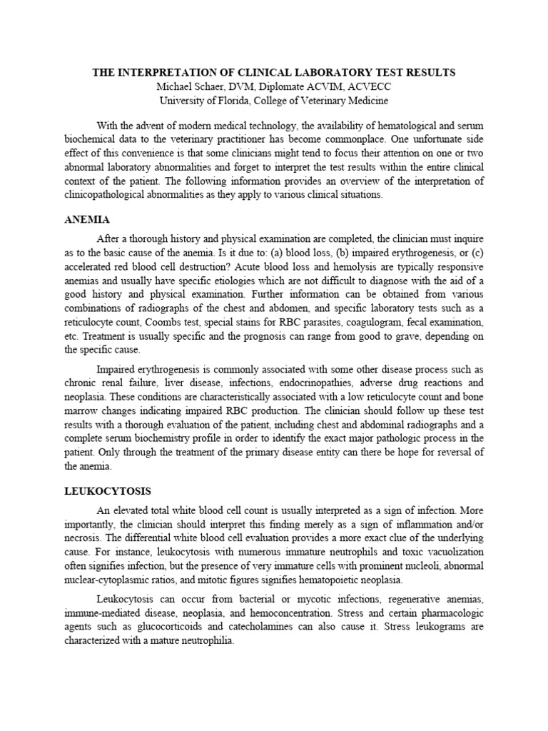 14 The Interpretation of Clinical Laboratory Test Results Author ...