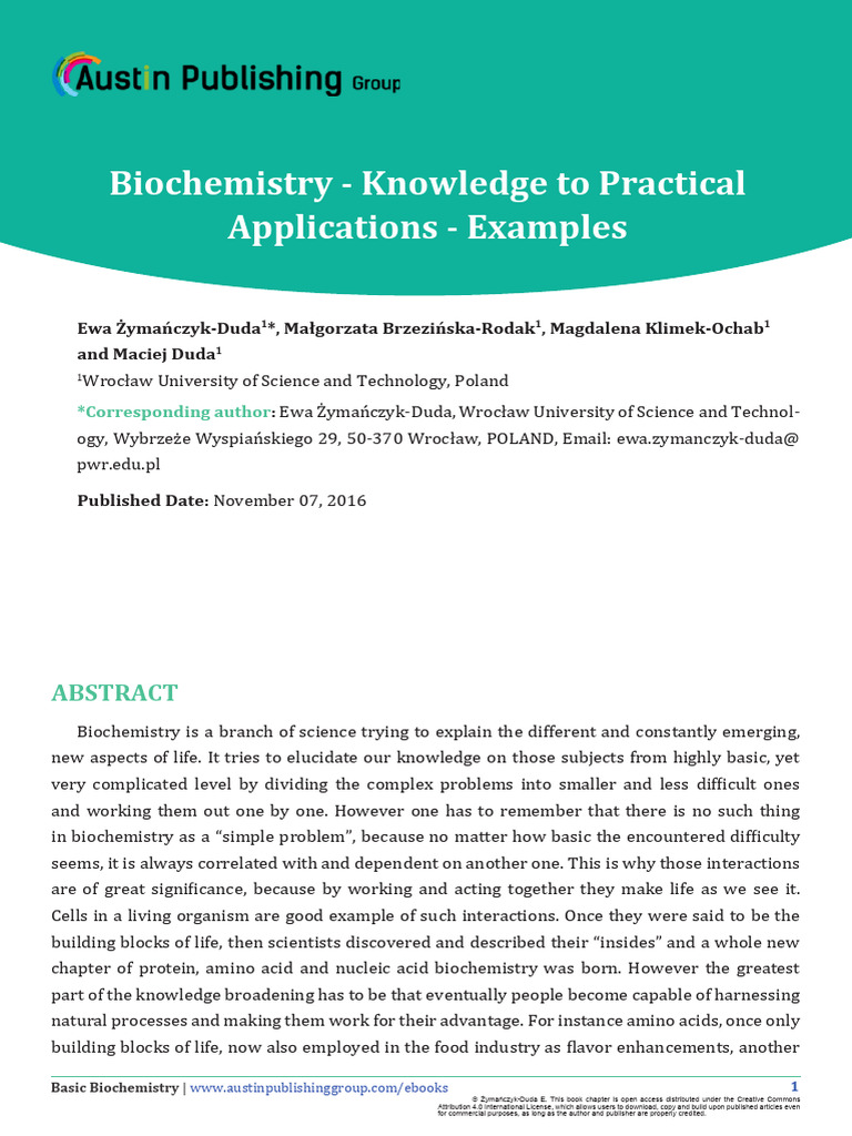 4 Biochemistry, Knowledge To Practical Applications, Examples Author ...