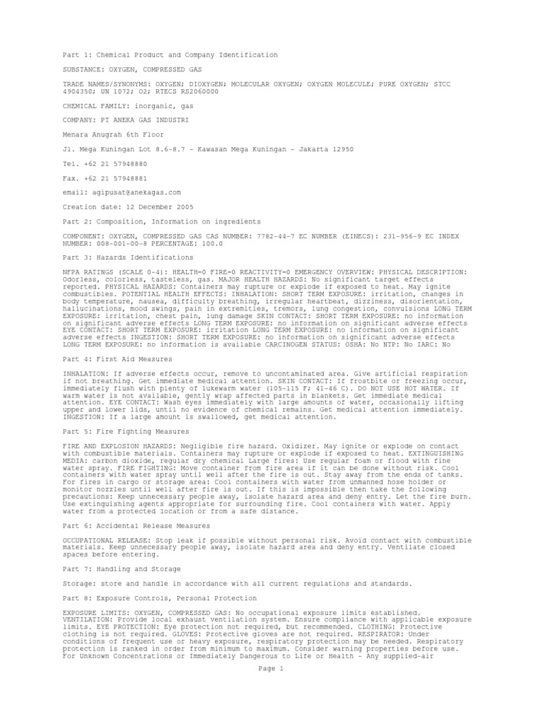 Oksigen Compresede Gas | PDF