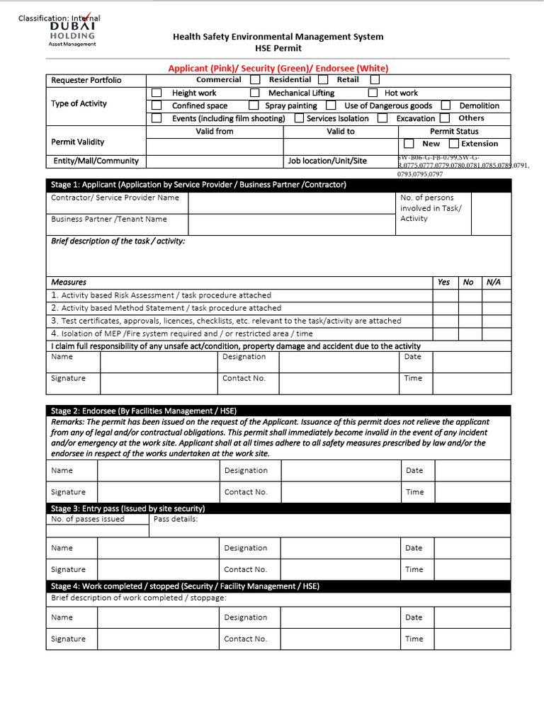 Am Hse MP 07 f1 Hse Work Permit | PDF | Safety | Occupational Safety ...