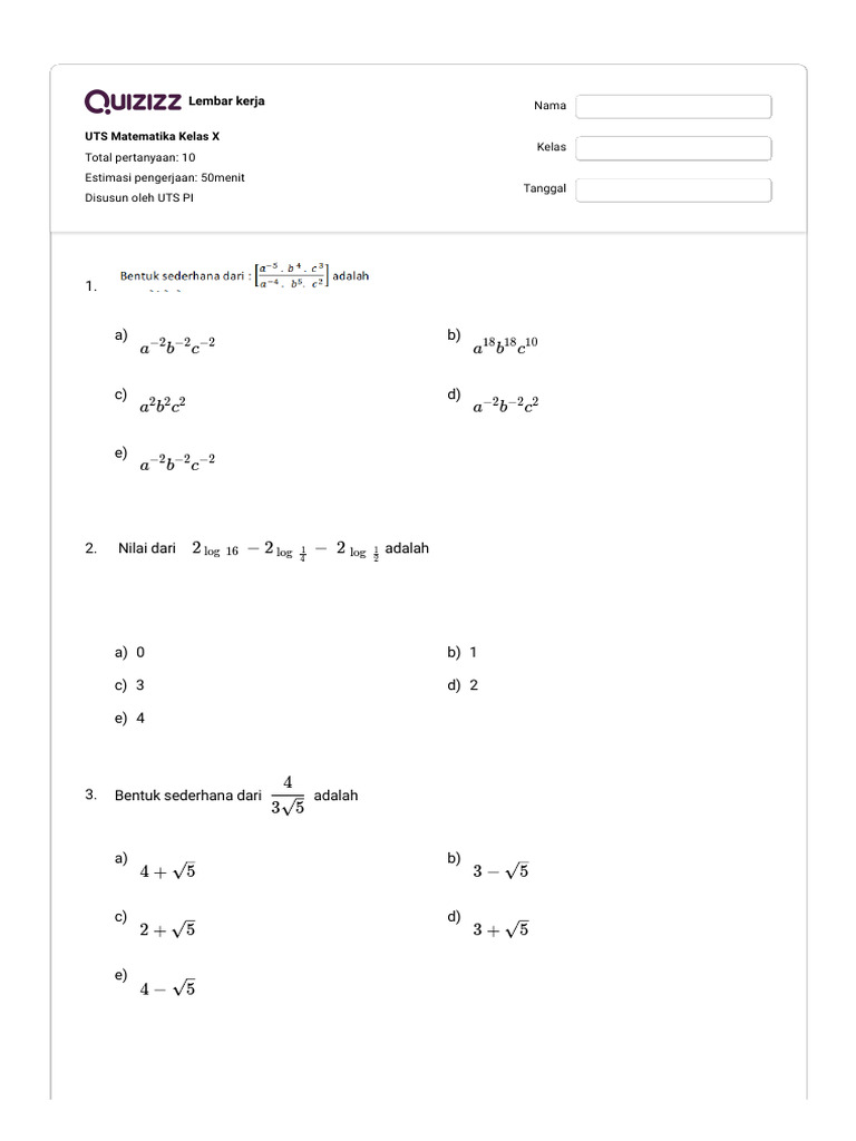 To 1 Kelas 10 Matematika Pdf