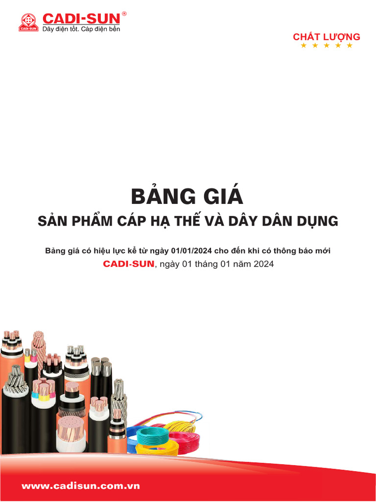 Bảng giá cáp CADISUN 2024 | PDF
